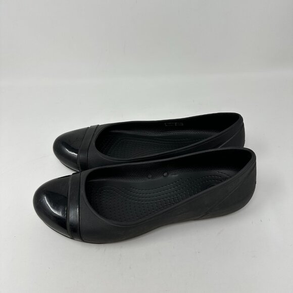 CROCS | Shoes | Crocs Patent Cap Toe Slipon Ballet Flat Shoe Black ...
